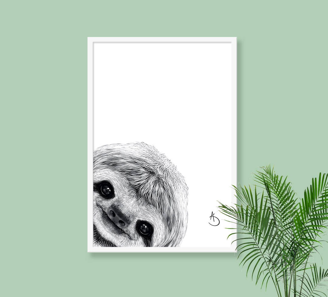 CUTE PEEKABOO SLOTH Drawing Download Sloth Art Peekaboo - Etsy