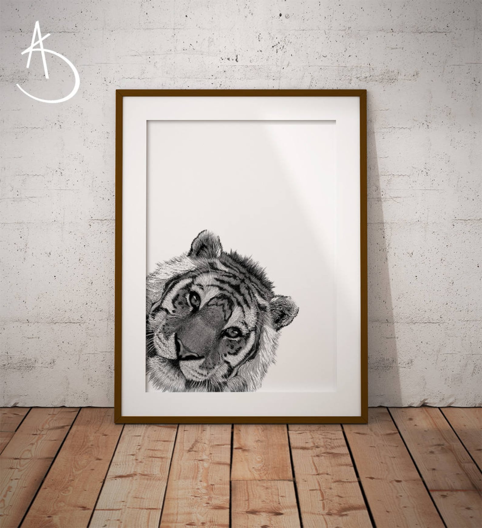 CUTE PEEKABOO TIGER Drawing Download Print Tiger Decor - Etsy