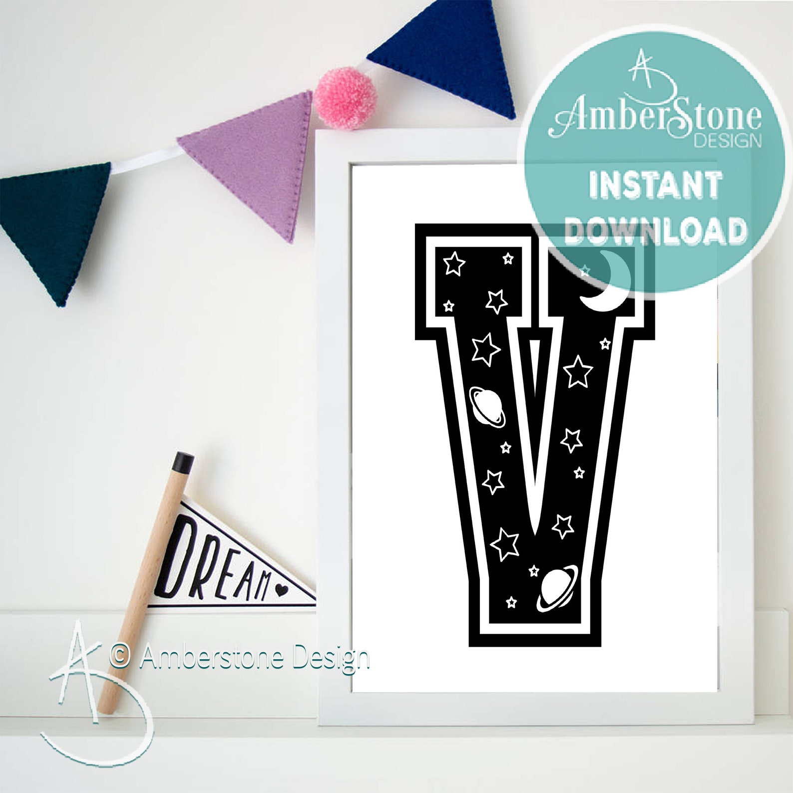 Blue Letter V LETTER V Print Letter V Blue Nursery Boys | Etsy