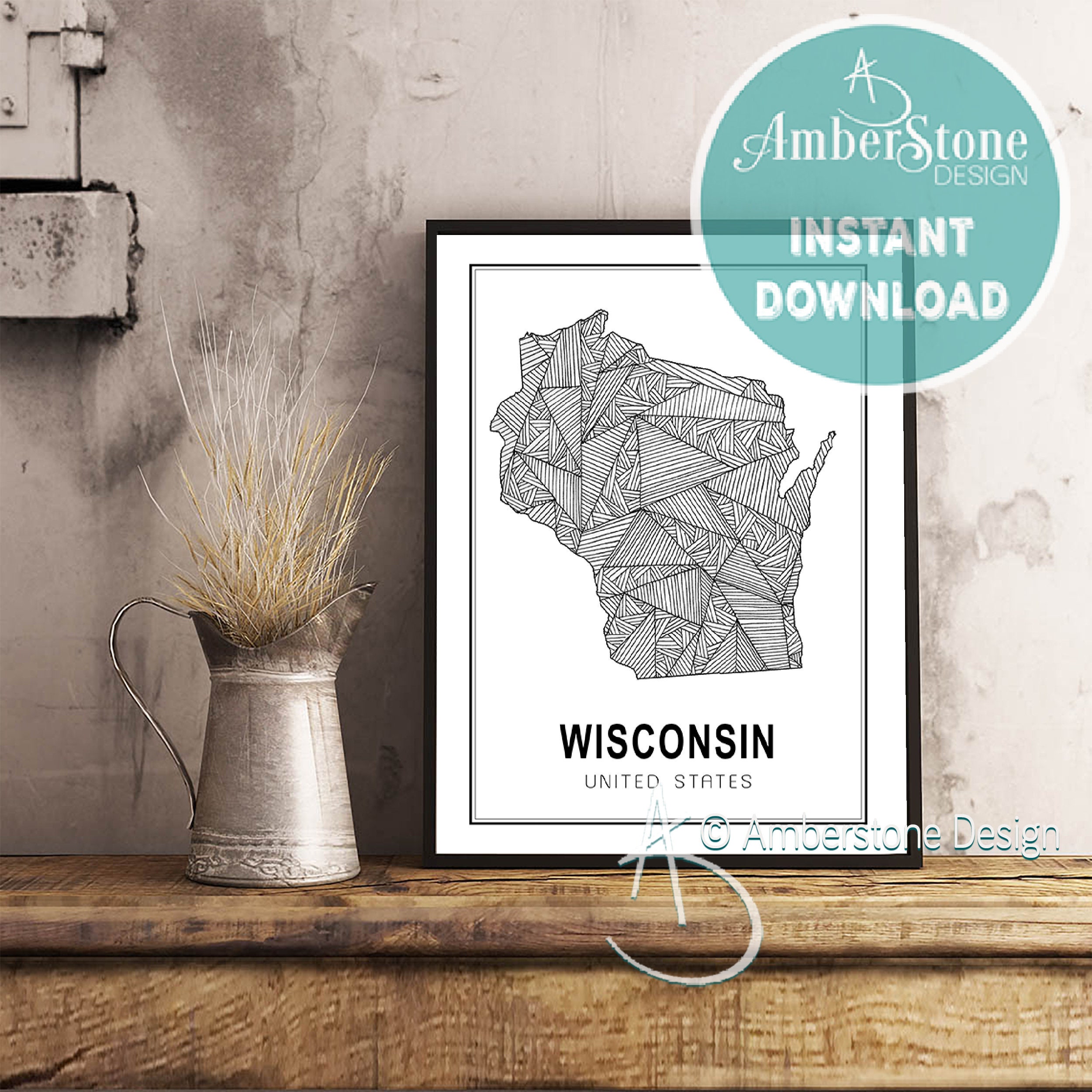WISCONSIN ART PRINT Instant Download Wisconsin Print | Etsy