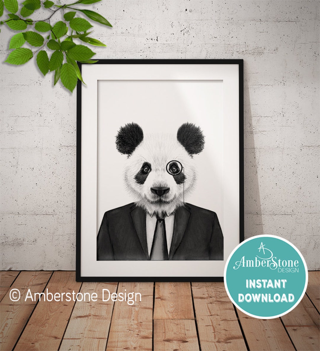 PANDA IN SUIT Art Print, Panda Printables, Panda Print, Printable Panda ...