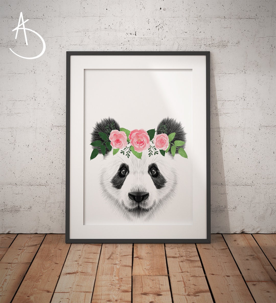 PANDA FLOWER CROWN, Panda Print, Printable Art, Animals Floral Crown ...