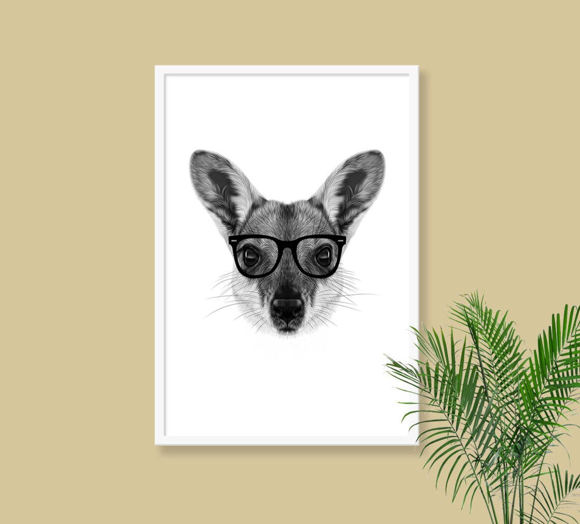 WALLABY HIPSTER Wallaby Drawing Download Wallaby Wall Decor - Etsy