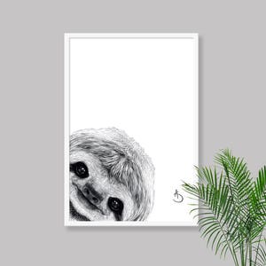 CUTE PEEKABOO SLOTH Drawing Download, Sloth Art, Peekaboo Sloth Print ...
