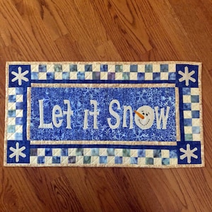 Snowman Wall Hanging, Table Runner, in Blue and White, Applique Let It ...