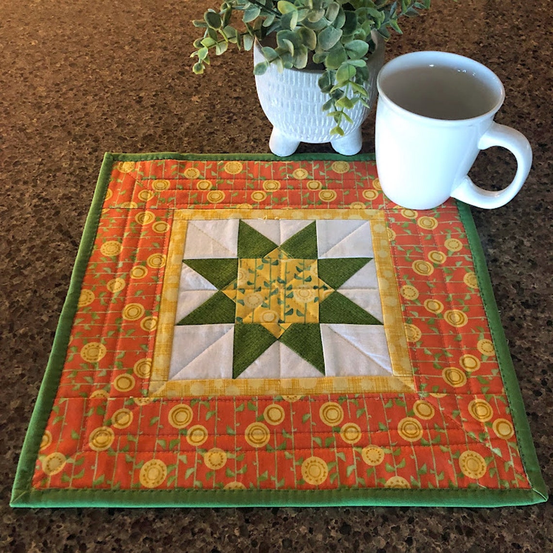 Quilted Table Topper Star Candle Mat Mini Quilt Large Mug | Etsy
