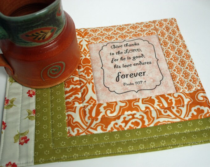 Inspirational Quilted Mug Rug With Scripture in Orange and - Etsy