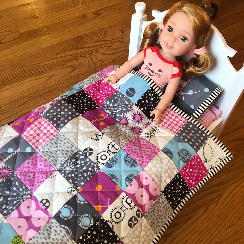 Modern Patchwork Doll Quilt With Pillow OR Table Topper 17 X - Etsy