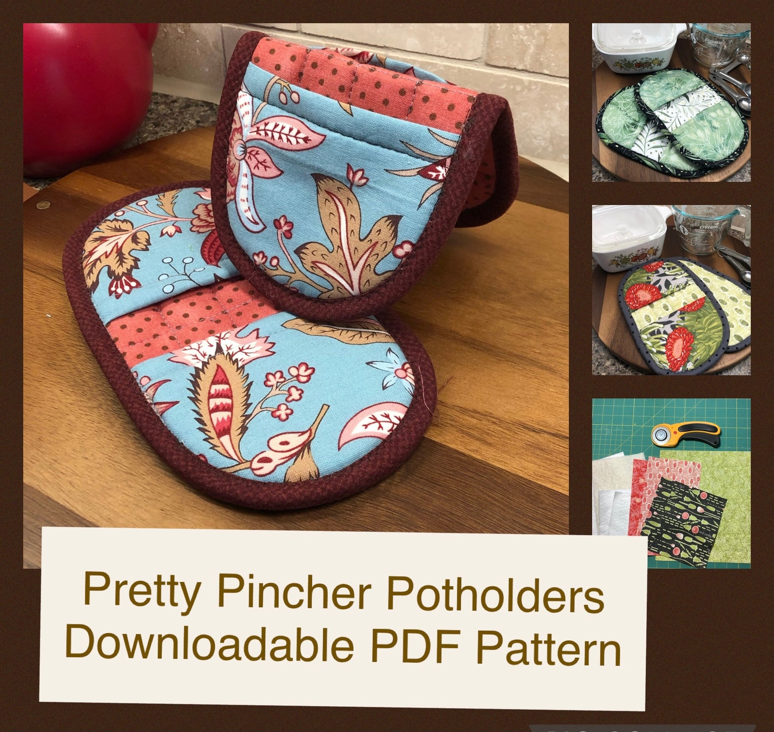 PDF Pattern for "pretty Pincher Potholders" Quilted Pot Holders ...