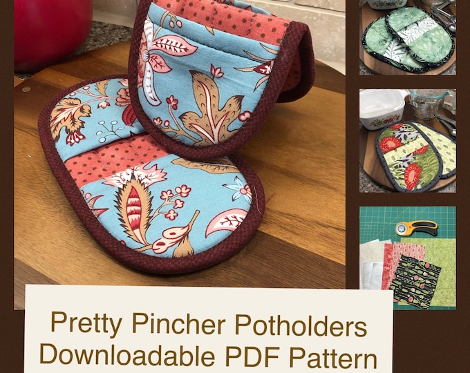 PDF Pattern for pretty Pincher Potholders Quilted Pot Holders ...