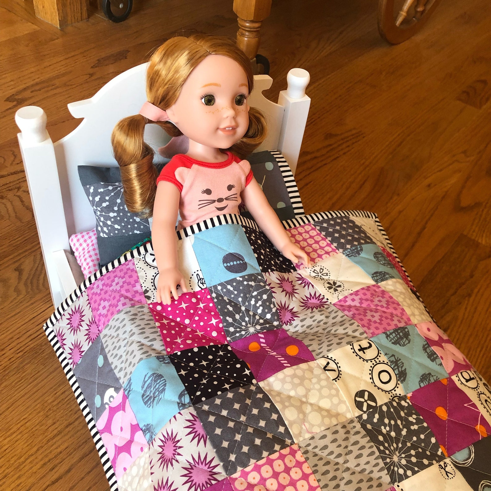 Modern Patchwork Doll Quilt With Pillow OR Table Topper 17 X - Etsy