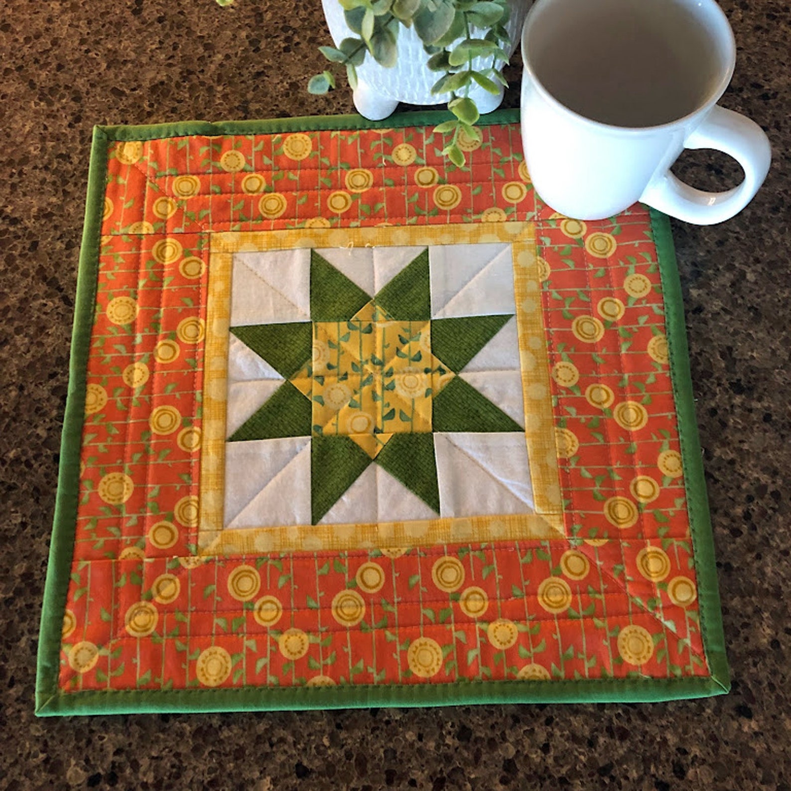 Quilted Table Topper Star Candle Mat Mini Quilt Large Mug | Etsy