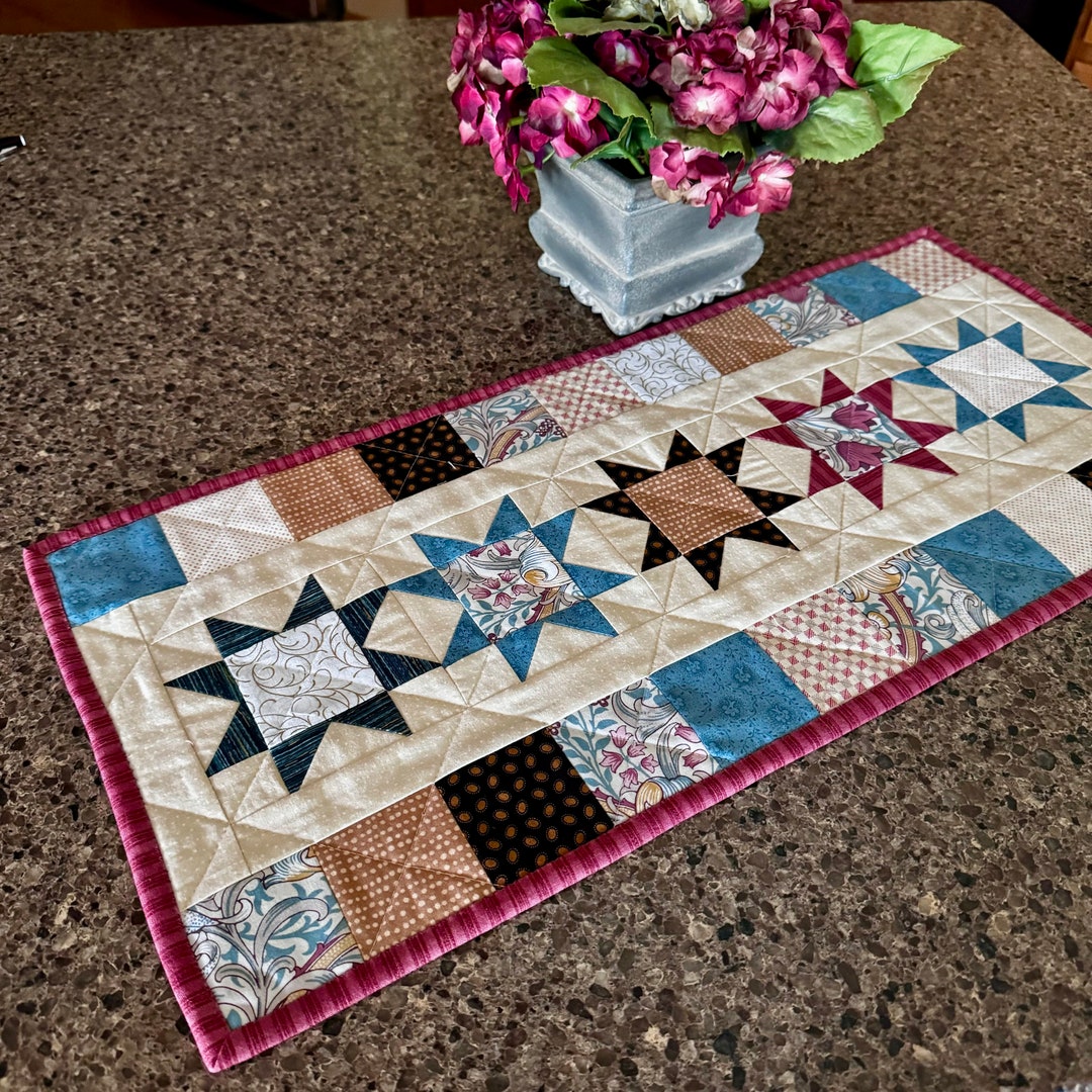 Quilted Scrappy-look Mini Stars Wall Hanging or Table Runner in ...