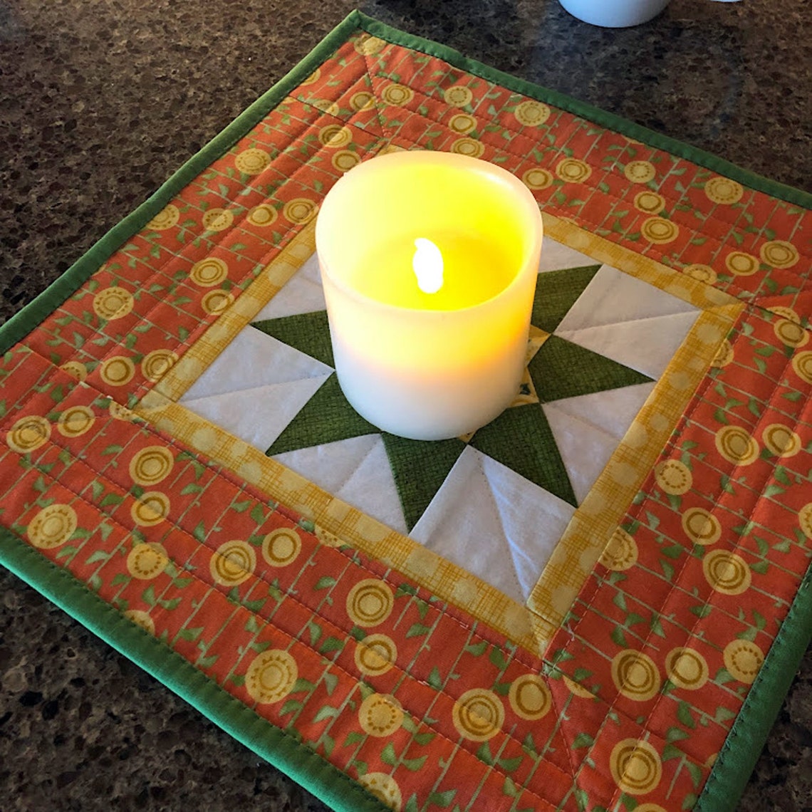 Quilted Table Topper Star Candle Mat Mini Quilt Large Mug | Etsy