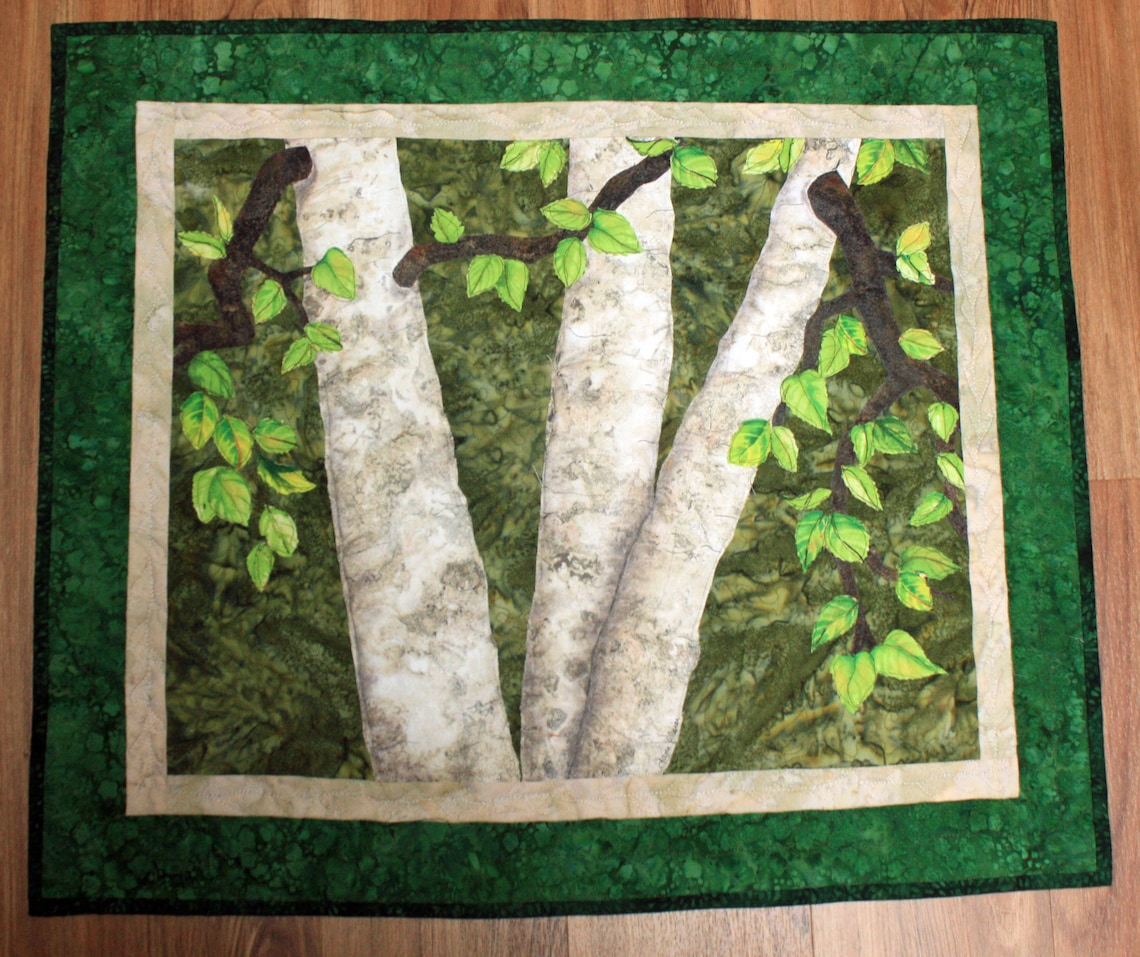 Landscape Quilt Birch Trees Quilted Fiber Art Woodland - Etsy