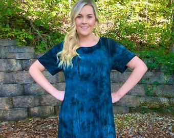 Plus Size Dress, Tea Length Dress, Tie Dye Dress, Plus Size Cotton ...