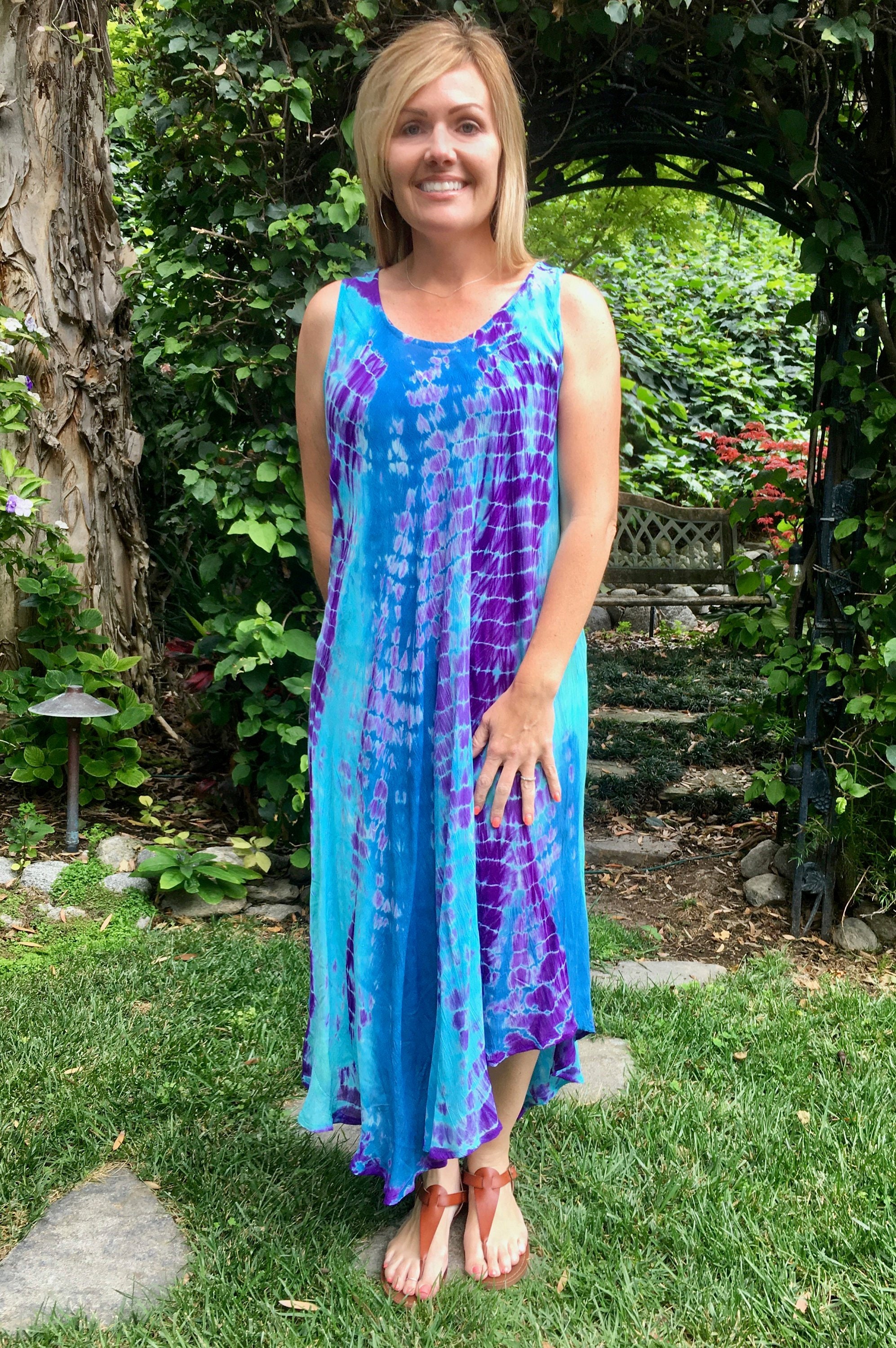 Plus Size Summer Tank Dress Tie Dye Tank Dress Cotton Gauze Etsy