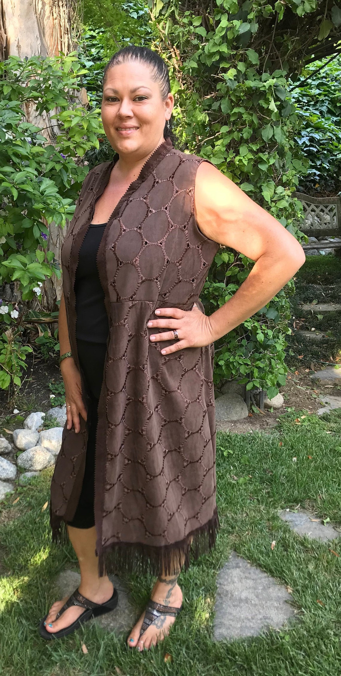 Long Vest, Brown Vest, Long Brown Vest Fringe, Women's Vest Grammy ...