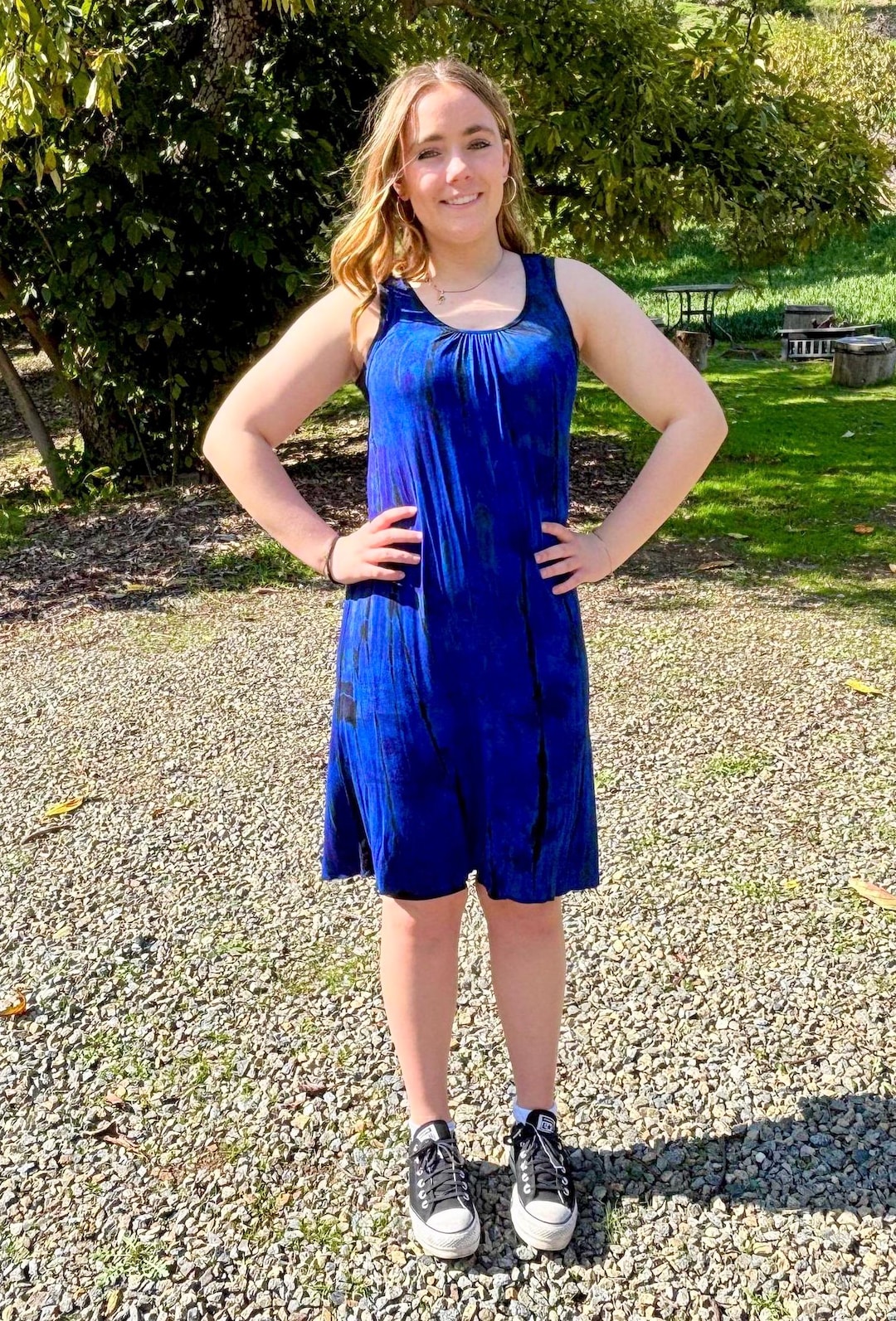 Midnight Blue Dress, Lace Back Tie Dye Dress, Summer Dresses, Lace Back ...
