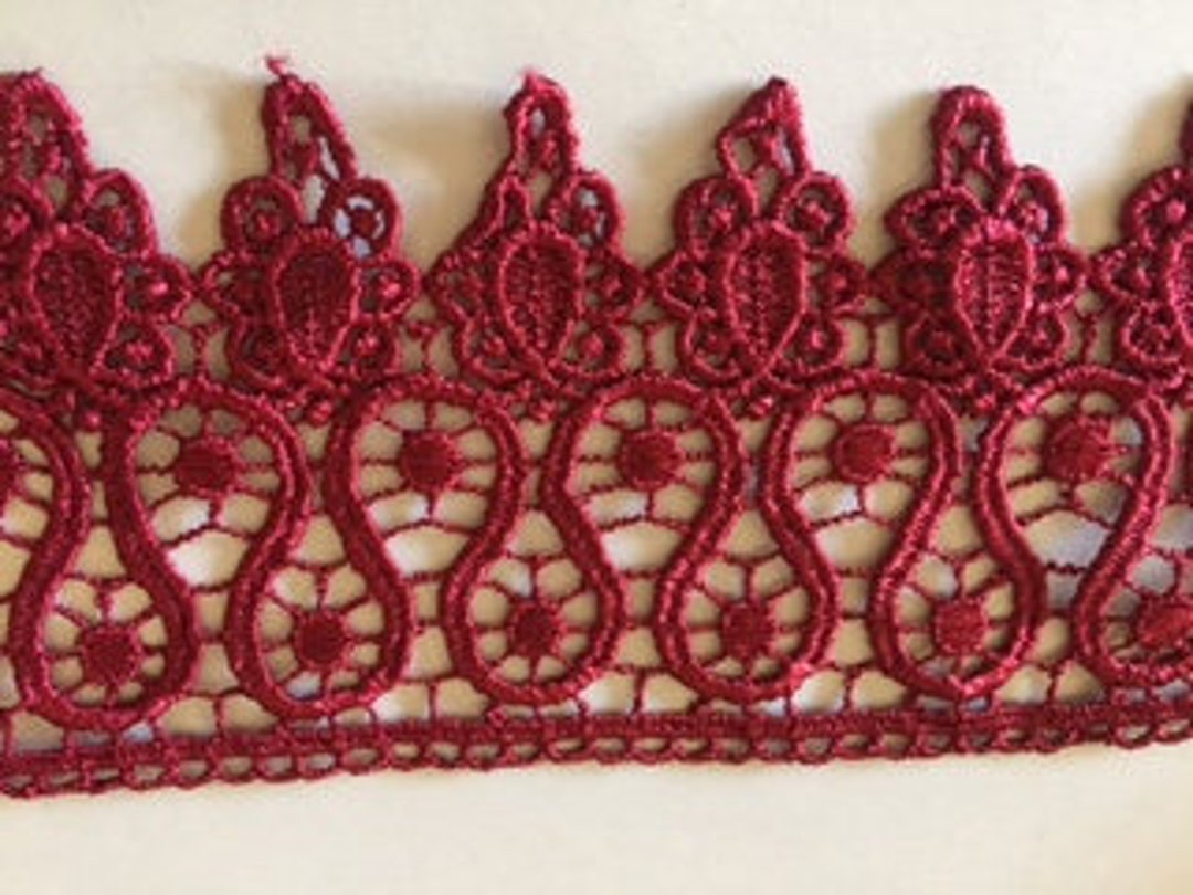 2 Yard Lot, 3 1/4" Lace Trim, Wine Lace Trim, 1 Scalloped Edge, Perfect ...
