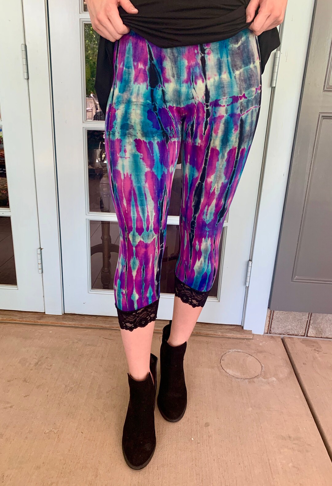 Plus Size Capri Pants, Boho Capri Pants, Plus Size Lace Trim Legging ...