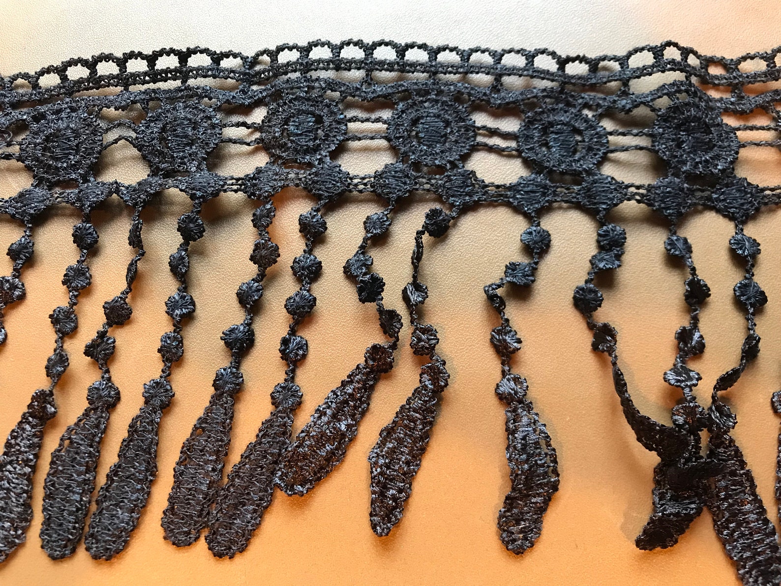 4" Lace Trim, Chocolate Brown Lace Trim, 1 Straight Edge, 1 Dangle Edge ...