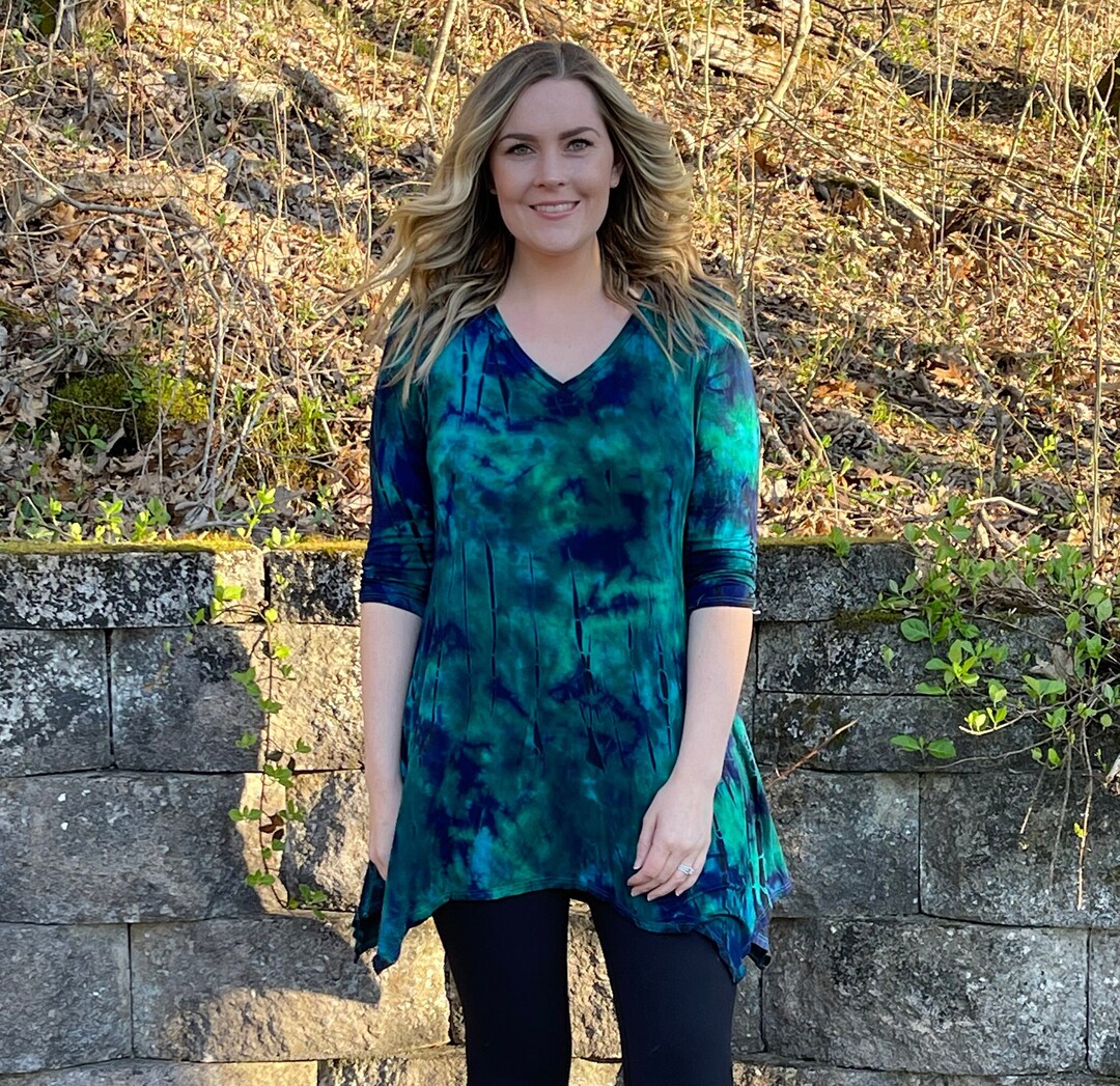 Tunic Top, Tie Dye Tunic, Tunic Top, Womens Top, Tie Dye, Multi Blues ...