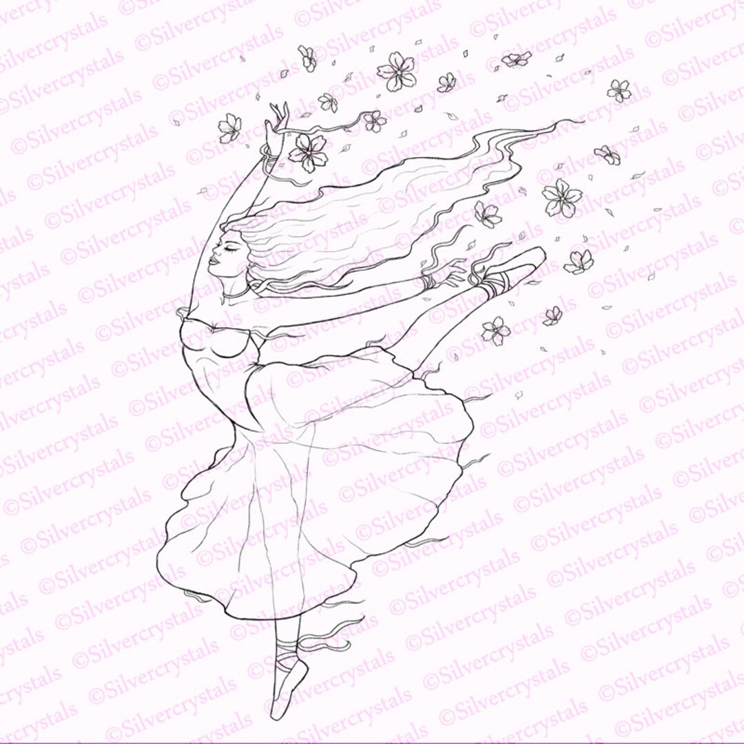 Digital Stamp Princess Ballerina Flower Girl Ballet Dancing Fantasy Art ...