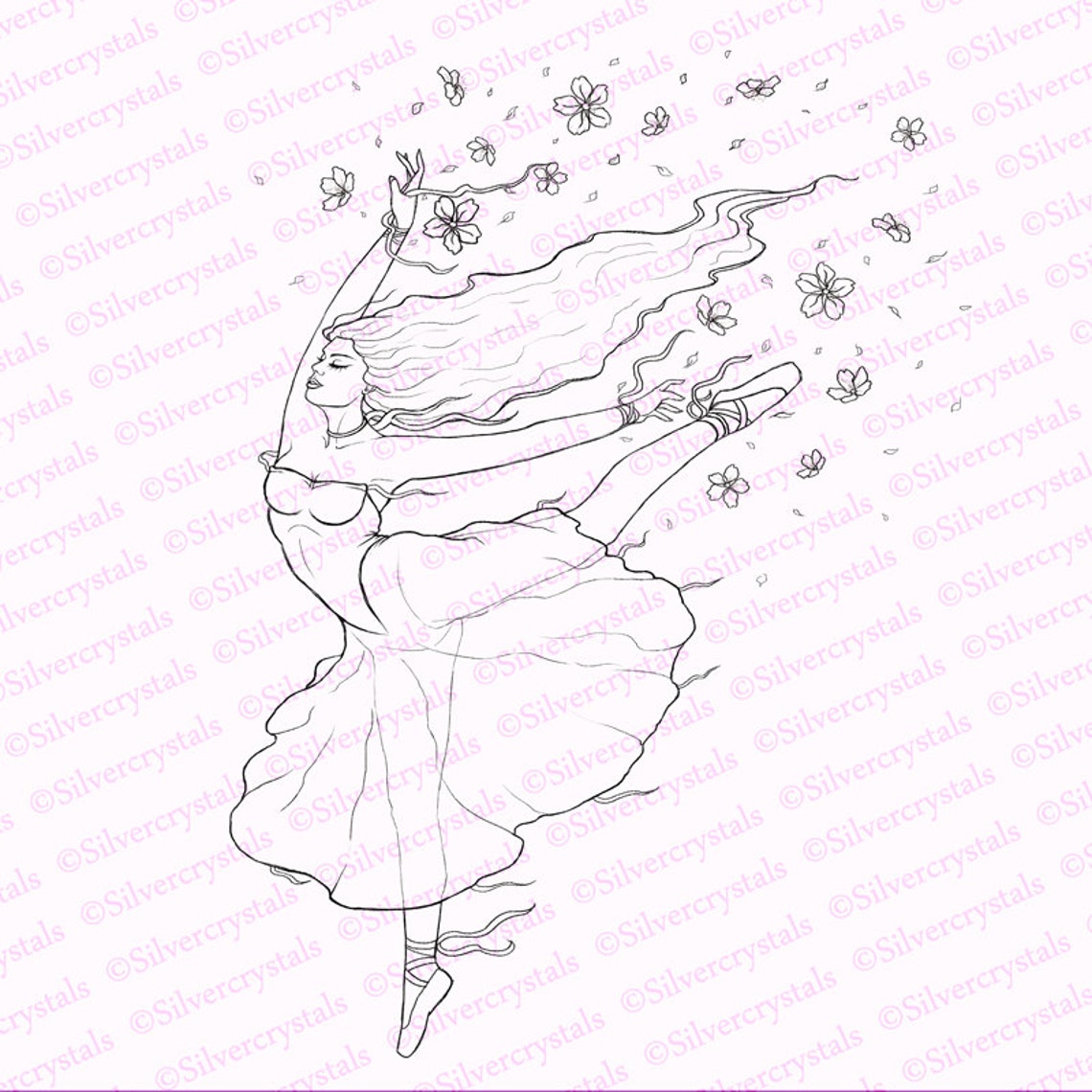 Digital Stamp Princess Ballerina Flower Girl Ballet Dancing Fantasy Art ...