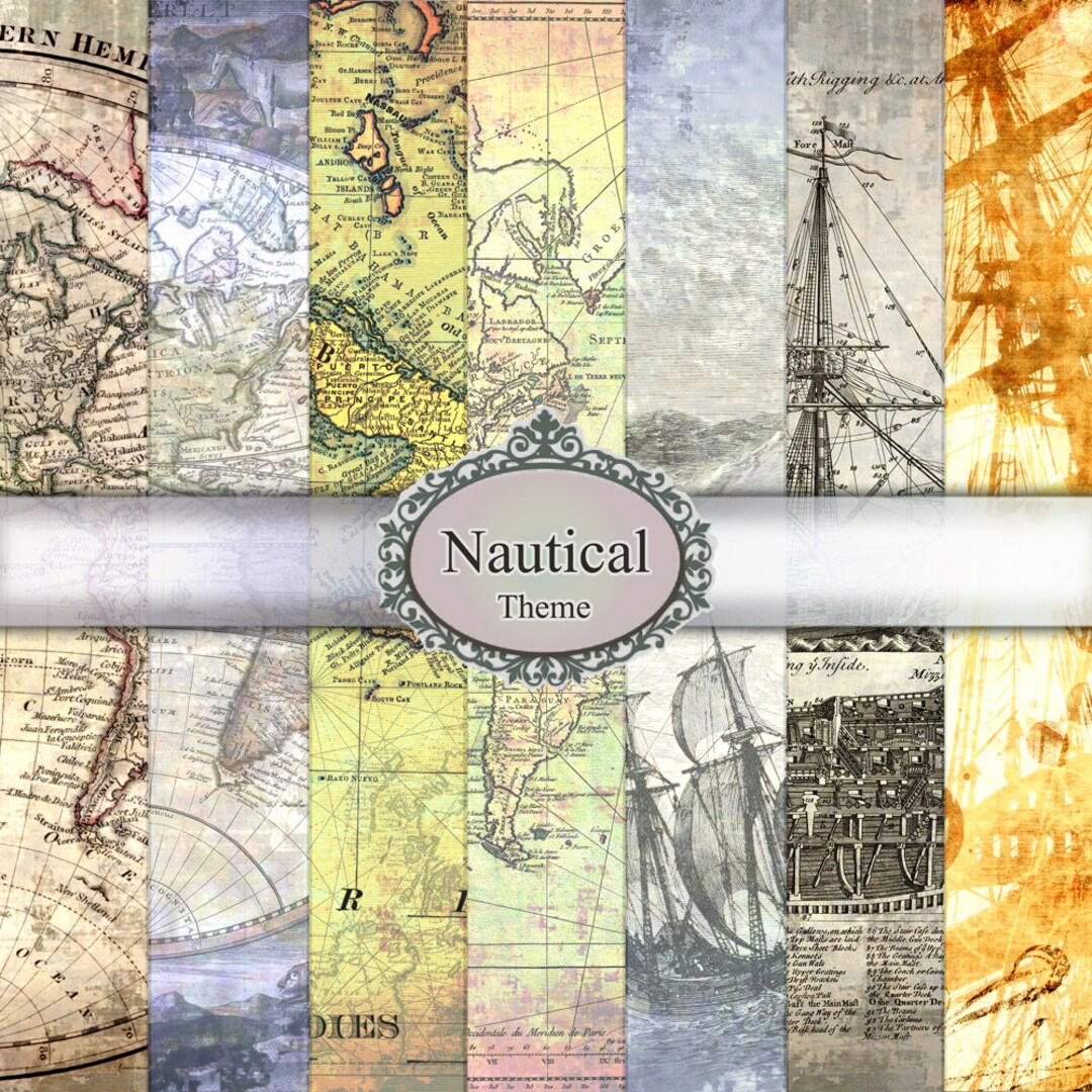 Digital Paper Nautical Maps Vintage Texture Set Pack Old World Ship Sea ...