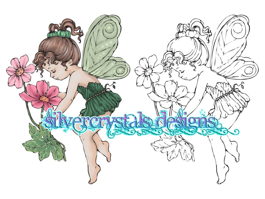 Flower Fairy Digital Stamp Digi Colour Coloured Color Colored Instant ...