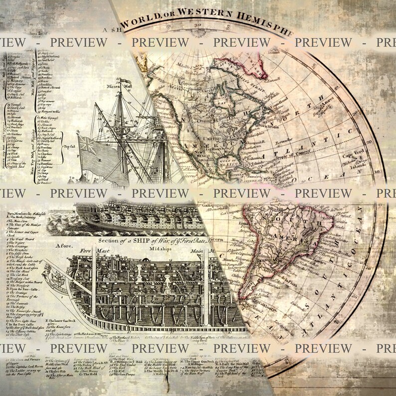 Digital Paper Nautical Maps Vintage Texture Set Pack Old World | Etsy