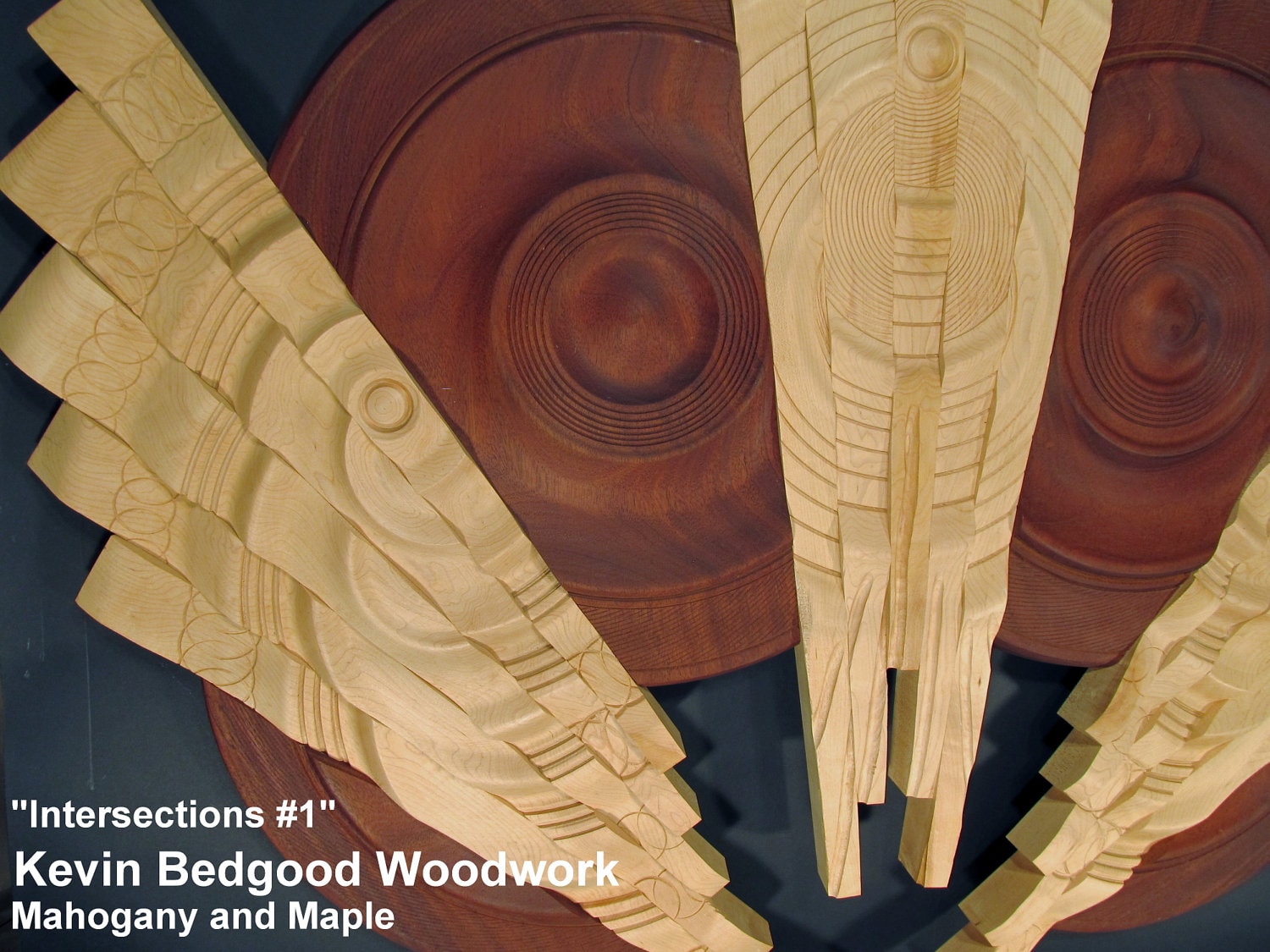 Sculpture turned wood, Intersections 1, wall hanging