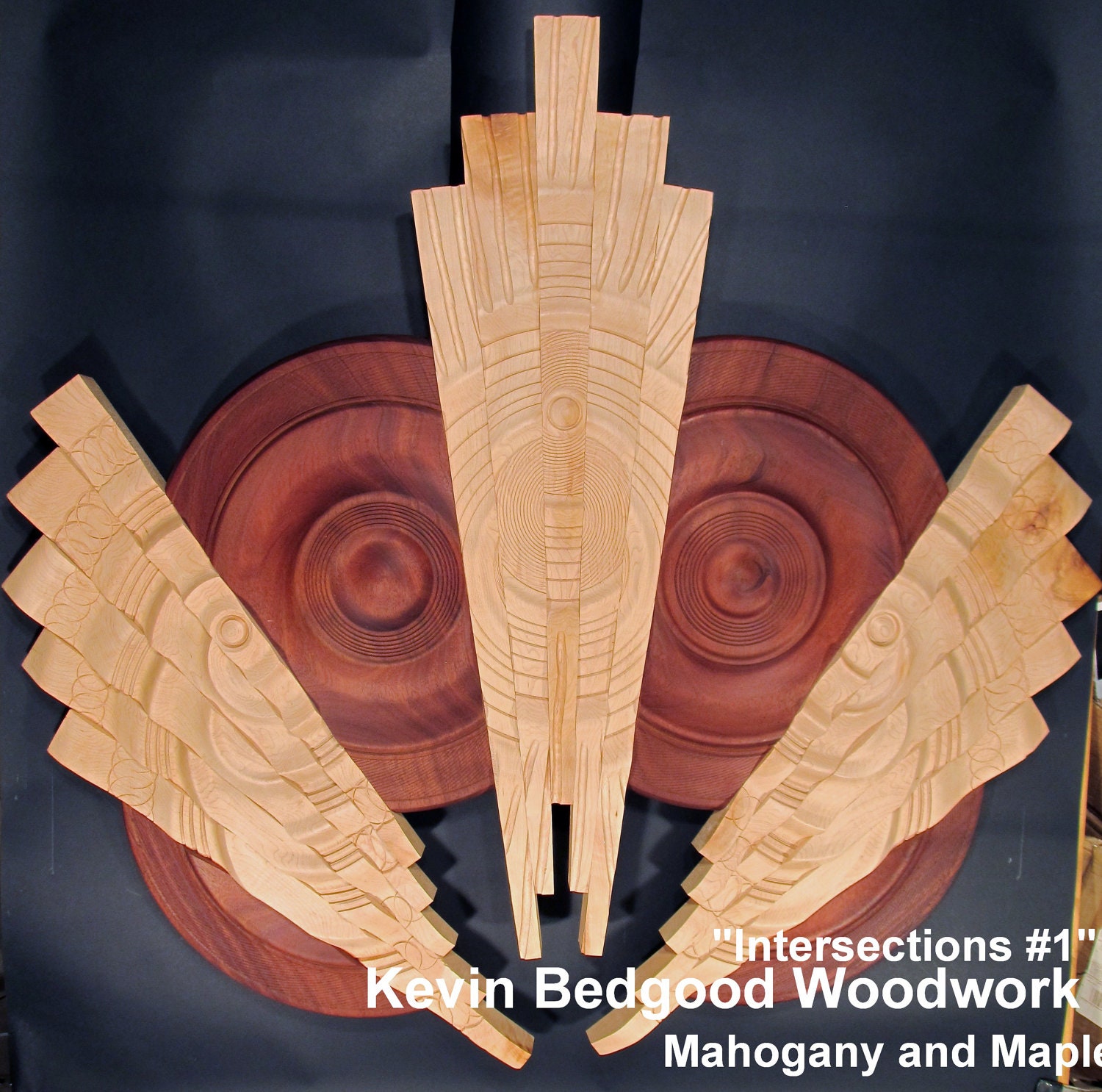 Sculpture turned wood, Intersections 1, wall hanging
