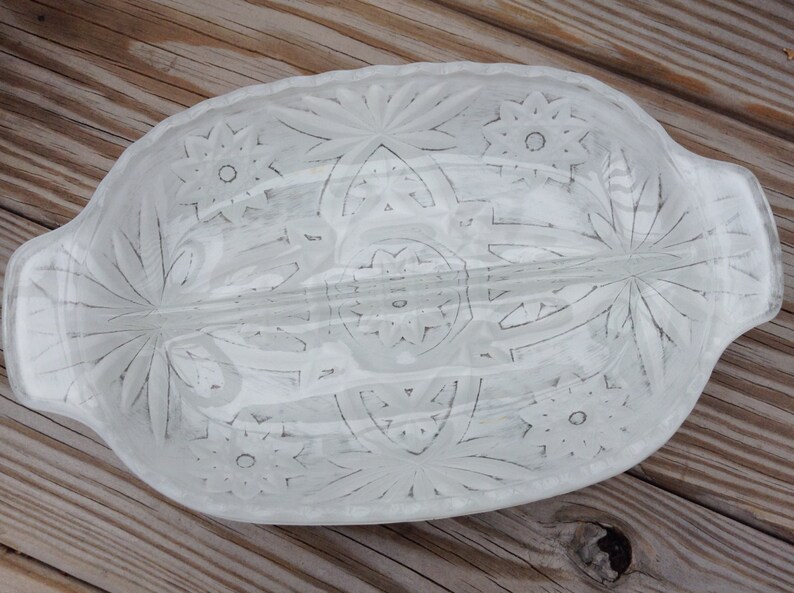 White Candy Dish Small Tray / Shabby Chic / Painted Glass / Trinket ...