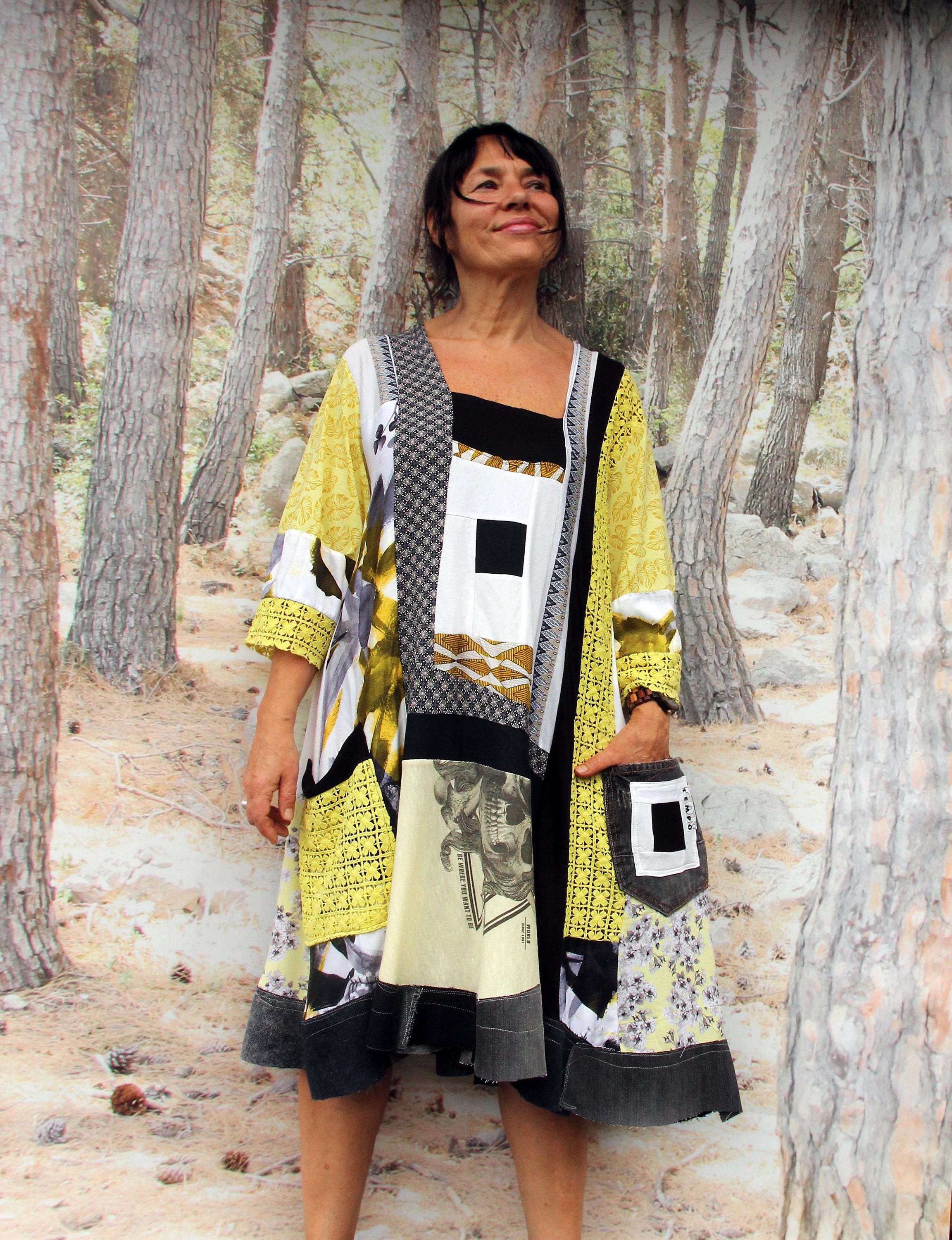 Plus Size Patchwork Dress: Recycled Fabrics, Tie Dye Pop Art, Boho ...