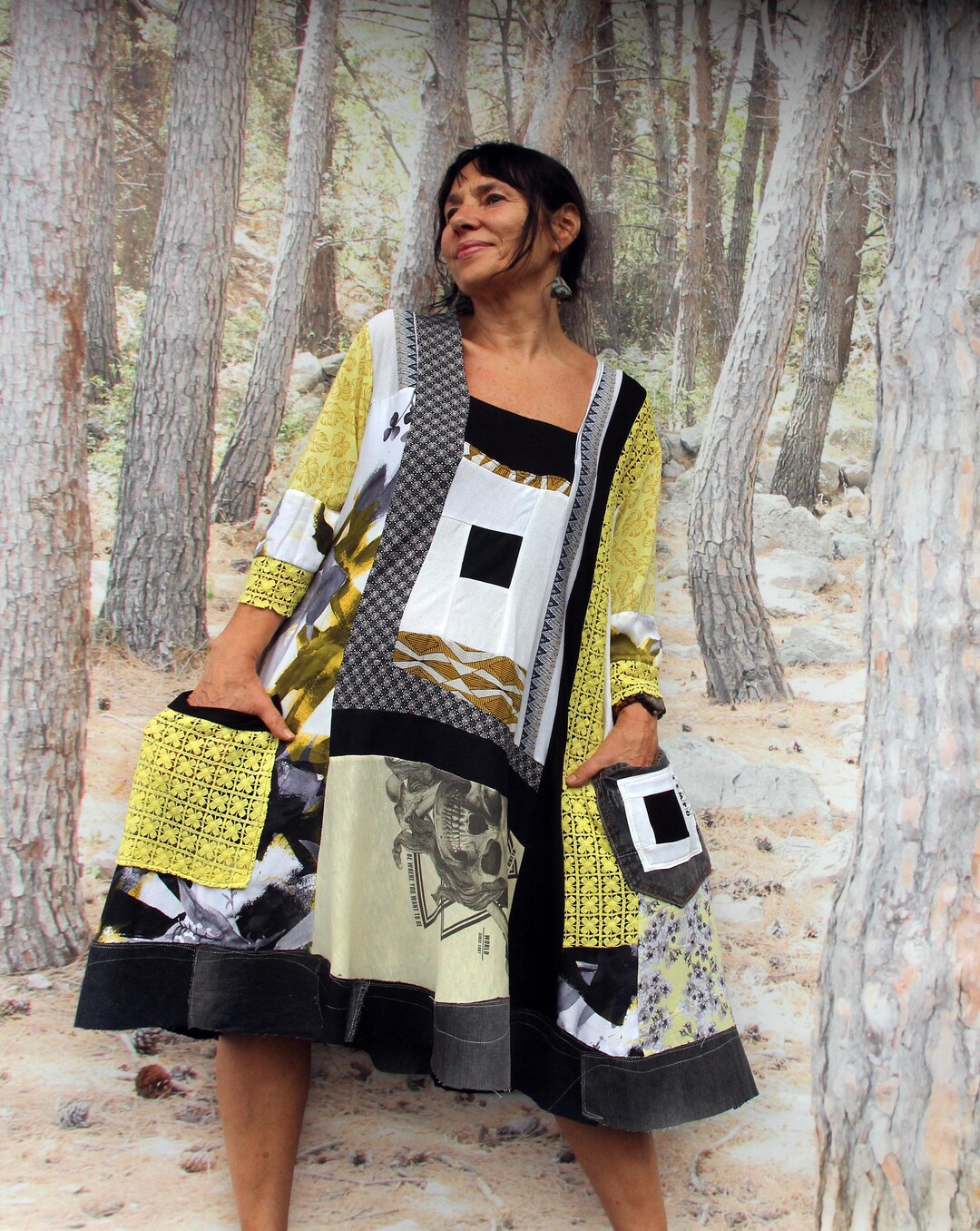 Plus Size Patchwork Dress: Recycled Fabrics, Tie Dye Pop Art, Boho ...