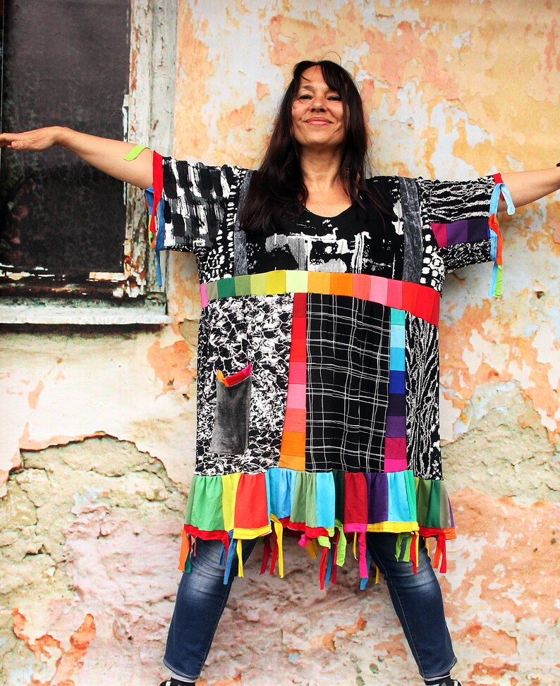 Plus size very big L-XXL Crazy rainbow patchwork recycled | Etsy