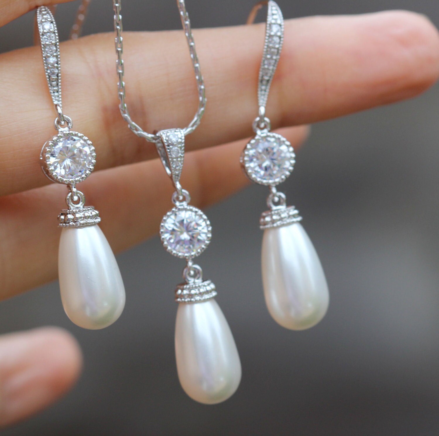 Pearl Bridal Jewelry Set Pearl Wedding Jewelry Pearl Drop - Etsy