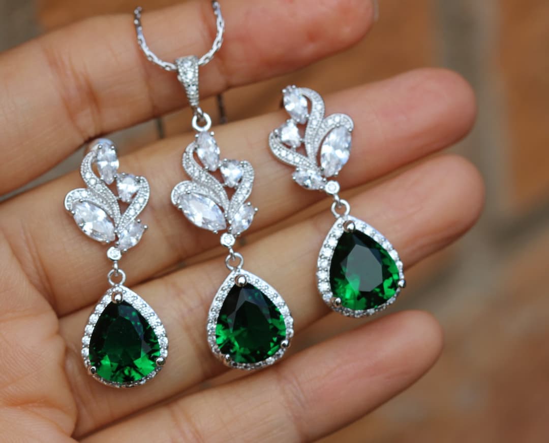 Green Jewelry Set Green Emerald Set Jewelry Set Bridal Jewelry - Etsy