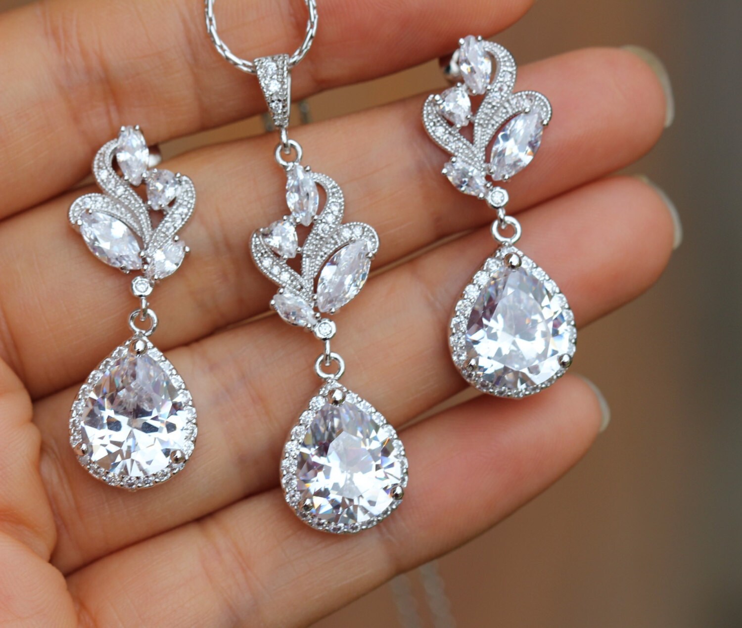 silver set jewelry set bridal jewelry set wedding jewelry set | Etsy