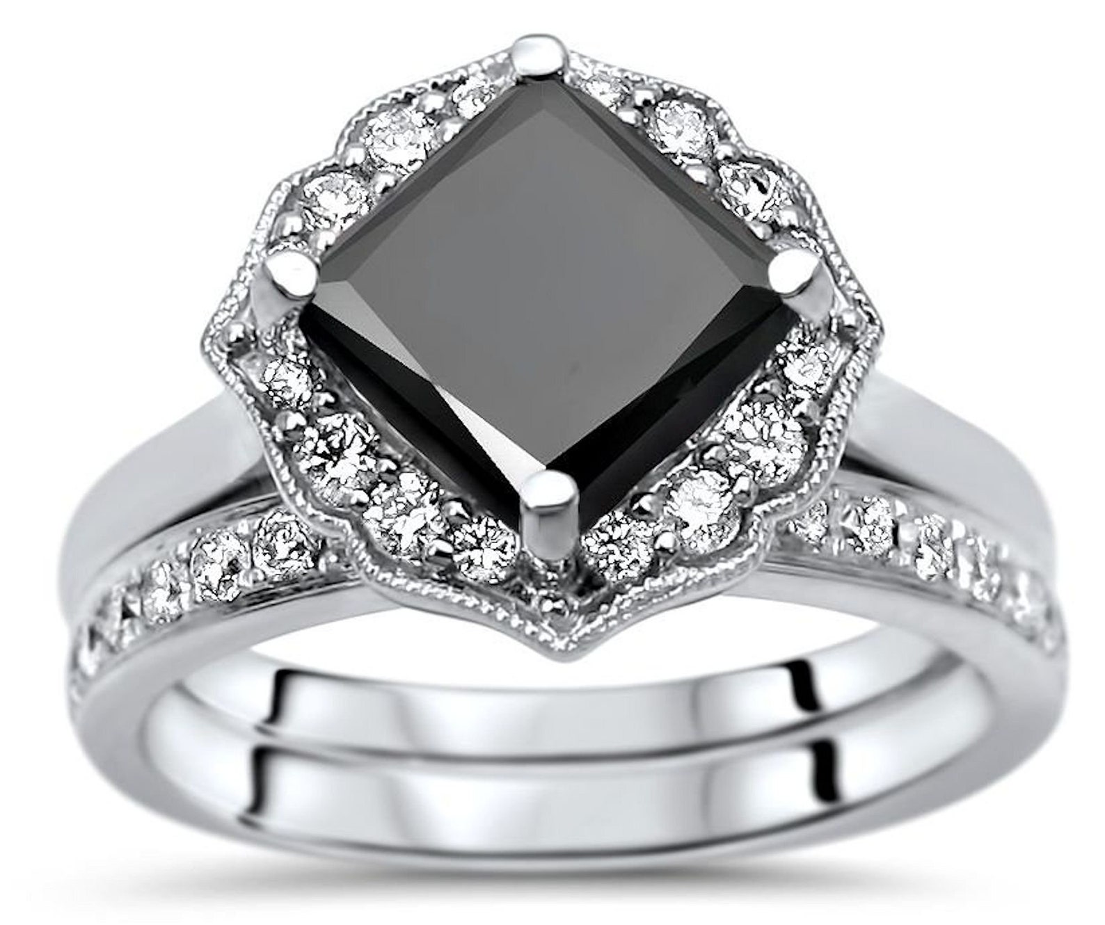 2.20ct Black Princess Cut Diamond Engagement Ring Bridal Set - Etsy