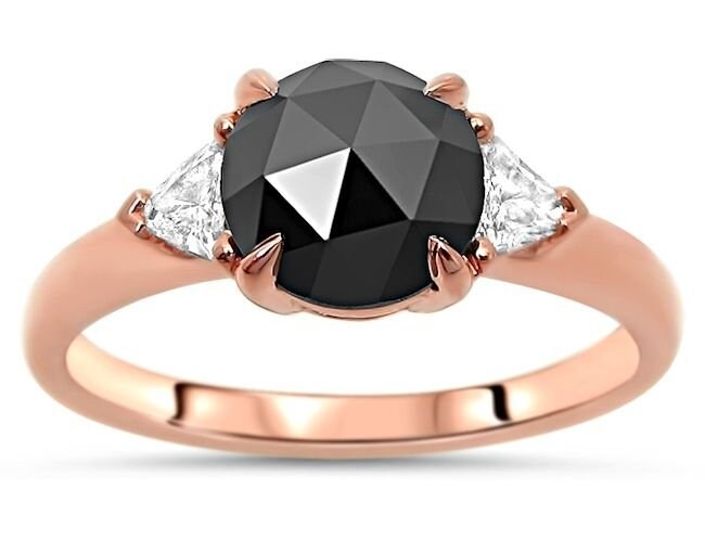 Black Rose Cut Round Diamond 3 Stone 7mm 1.58ct Engagement | Etsy