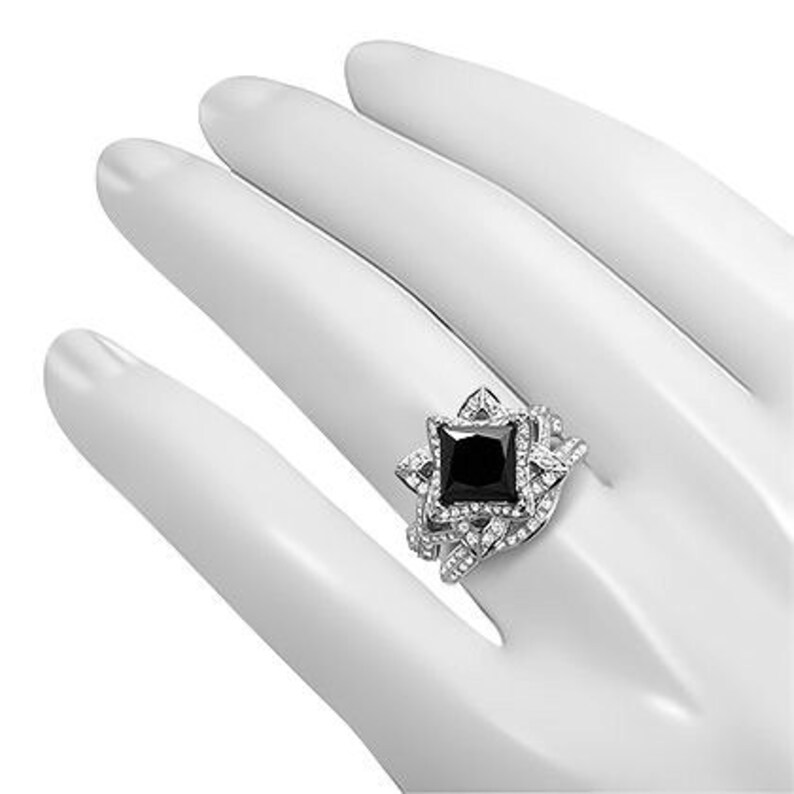 3.05ct Black Princess Cut Diamond Lotus Flower Engagement Ring | Etsy