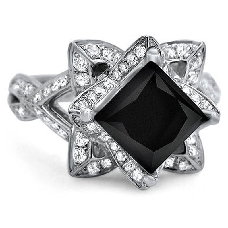 3.05ct Black Princess Cut Diamond Lotus Flower Engagement Ring - Etsy