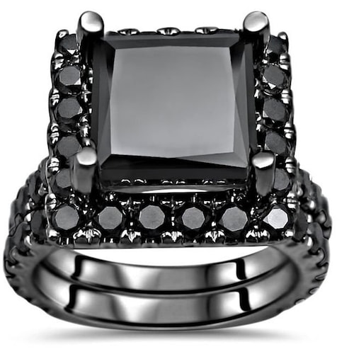 Trio Black Diamonds Engagement Ring Set Wedding Anniversary | Etsy