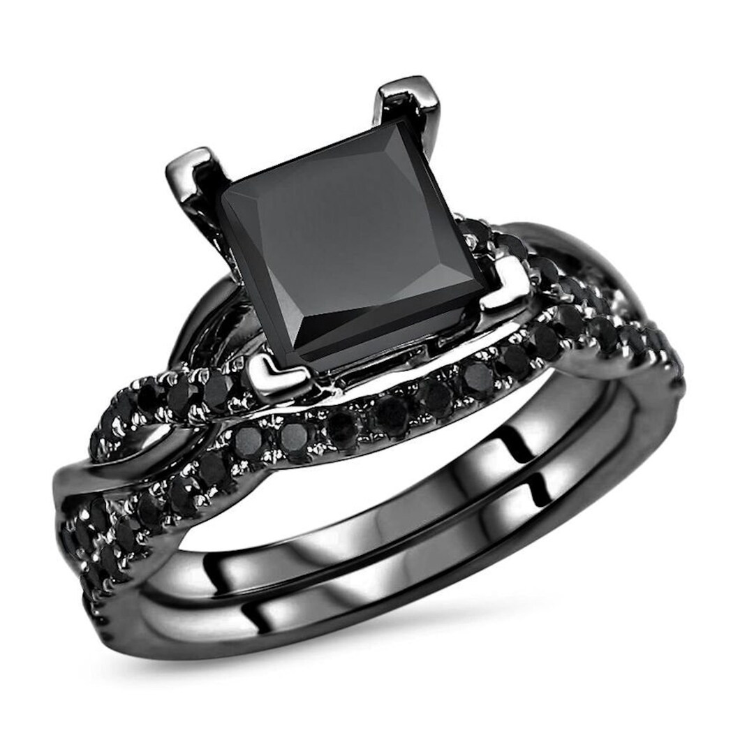 Black Princess Cut Diamond 1.70ct Total Weight Engagement Ring - Etsy