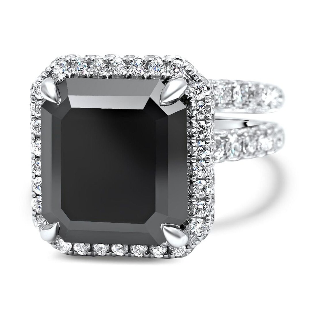 Black Emerald Cut Diamond 12.46ct Total Weight Engagement Ring - Etsy