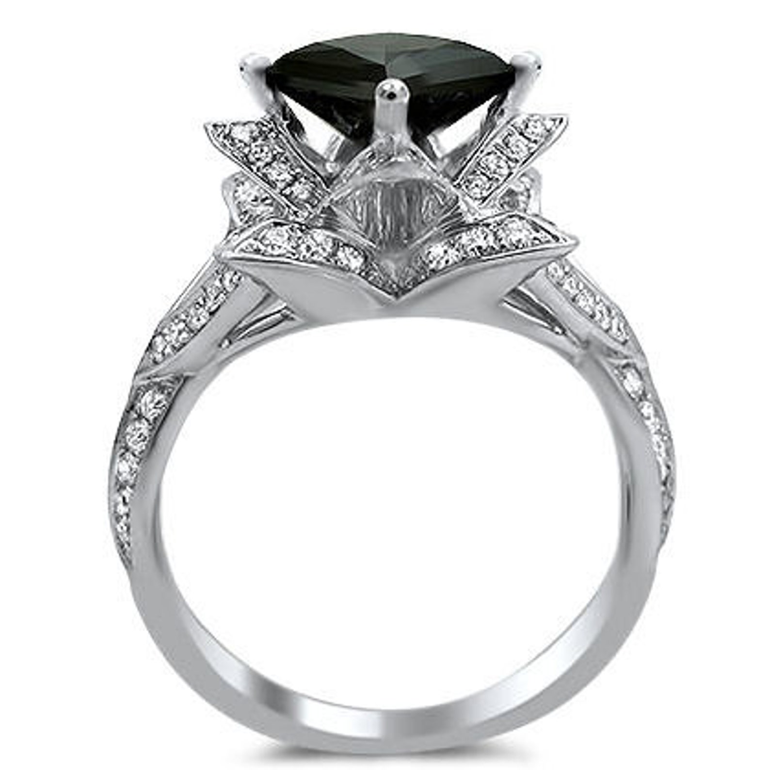 3.05ct Black Princess Cut Diamond Lotus Flower Engagement Ring | Etsy