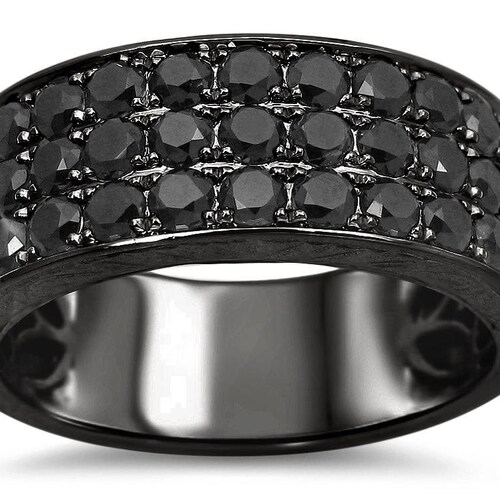 Black Diamond Mens Wedding Band Mens Vintage Wedding Ring 3 - Etsy